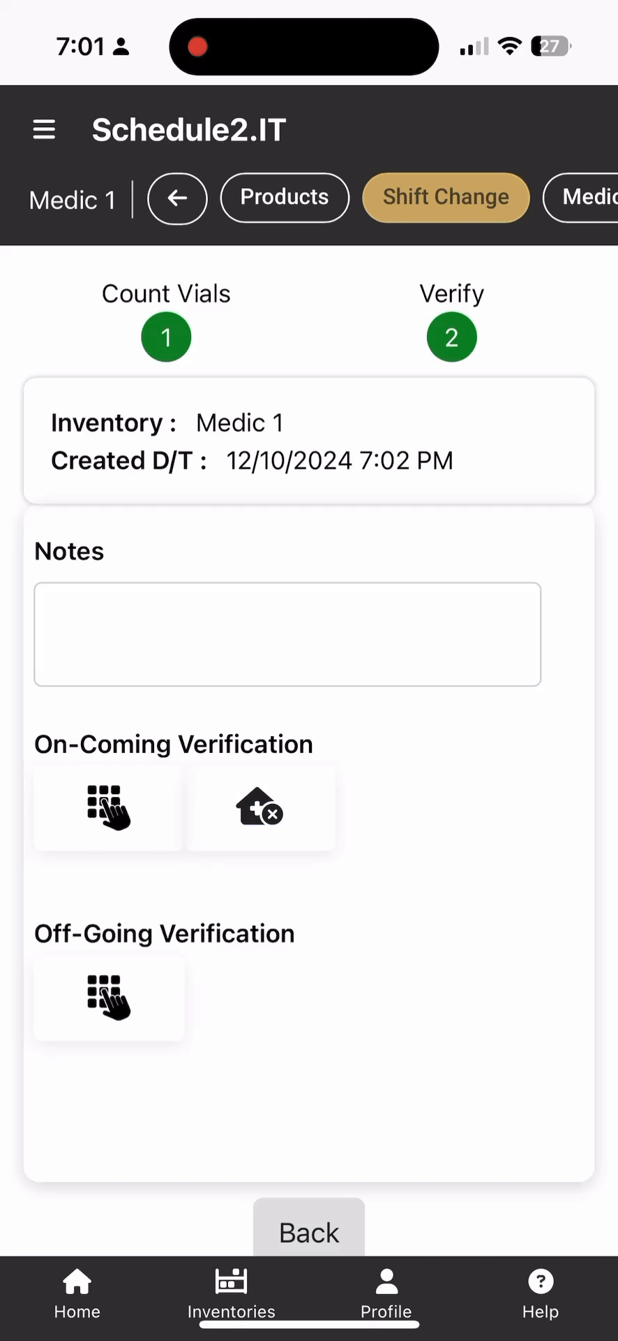 Recording a Shift Change Using Control Values